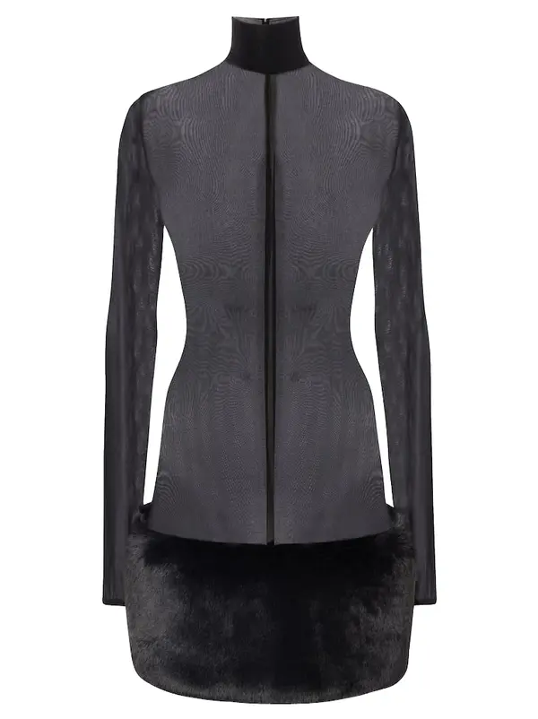 Magda Butrym Sheer Faux Fur-trimmed Minidress - Black