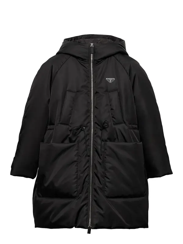 Prada Re-nylon Hooded Down Coat - Nero