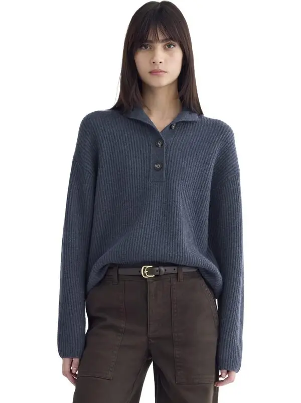 Everlane Cocoon Henley Wool-cashmere Sweater - Indigo