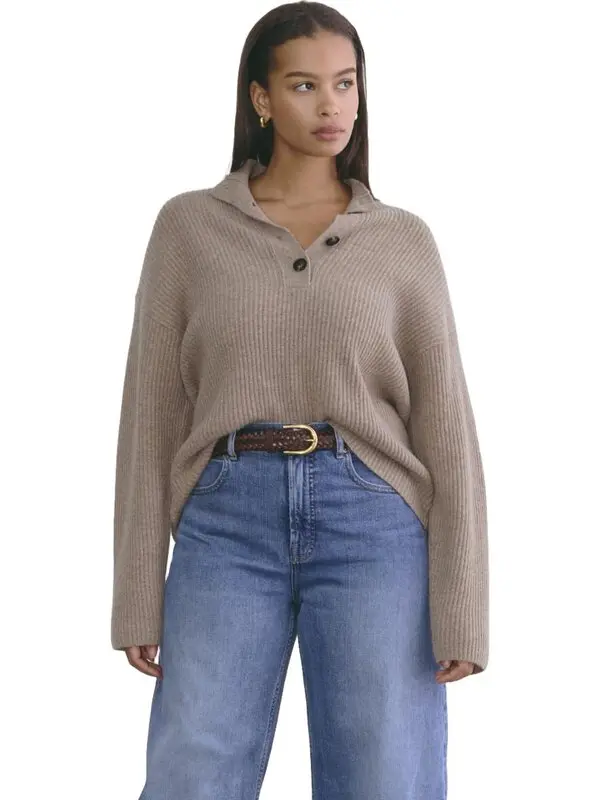 Everlane Wool Cashmere Henley Sweater - Oatmeal
