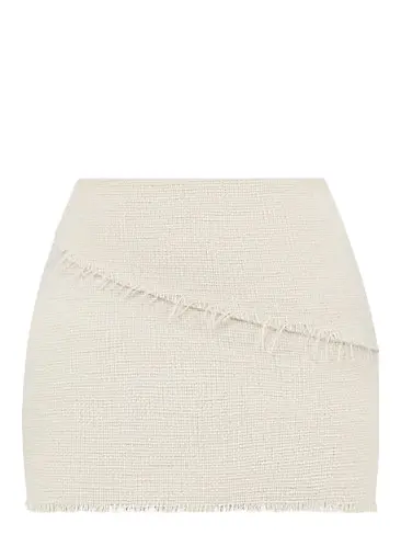 MISTRESS ROCKS Distressed Tweed Mini Skirt - White