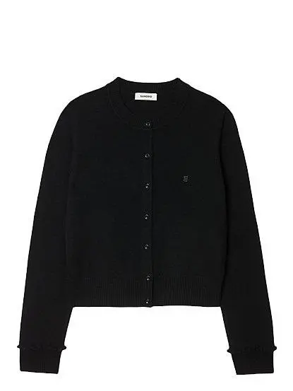 Sandro Wool And Cashmere Ruffle-cuff Cardigan - Black