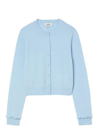 Sandro Wool And Cashmere Ruffle-cuff Cardigan - Sky Blue