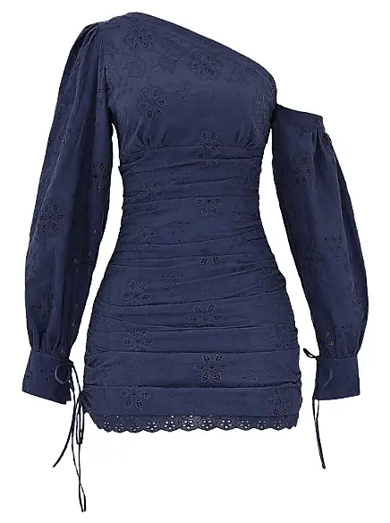 MISTRESS ROCKS Broderie Off-shoulder Mini Dress - Navy