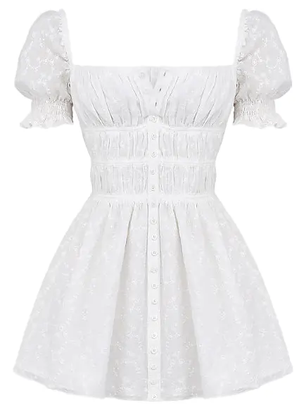 MISTRESS ROCKS Square-neck Puff-sleeve Broderie Mini Dress - Cloud