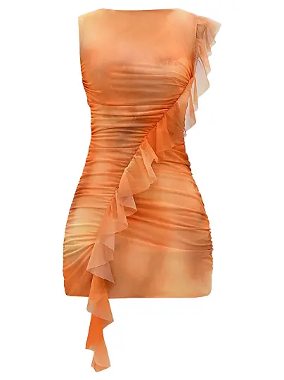 MISTRESS ROCKS Square-neck Puff-sleeve Broderie Mini Dress - Orange Ombre