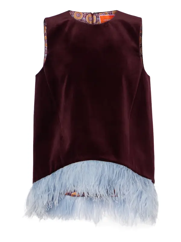 La DoubleJ Feather-trimmed Velvet Top - Purple