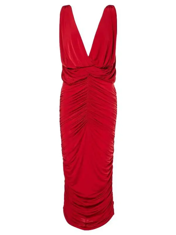 Magda Butrym Ruched Draped Midi Dress - Red