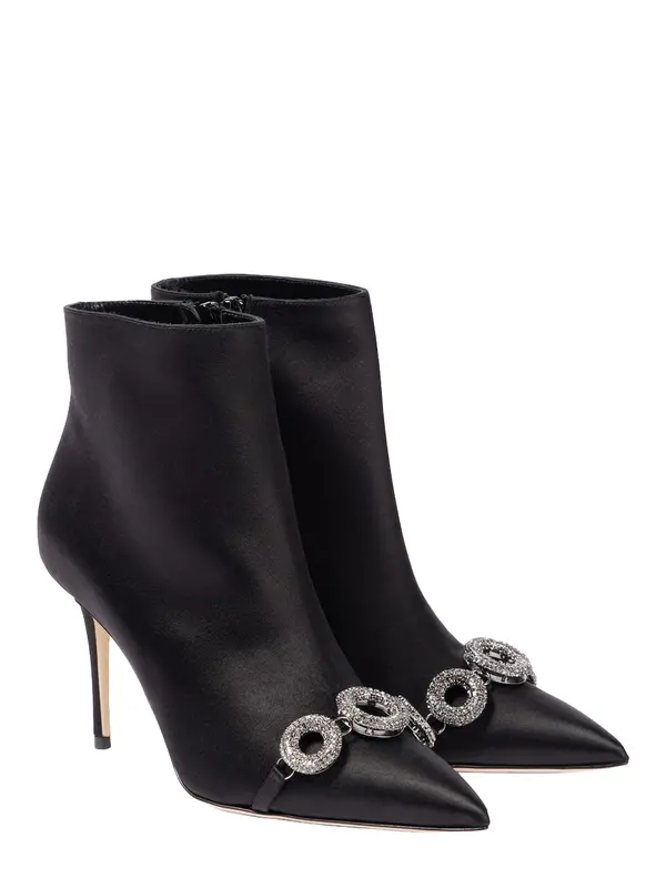Manolo Blahnik Balvisa Embellished Satin Ankle Boots - Black