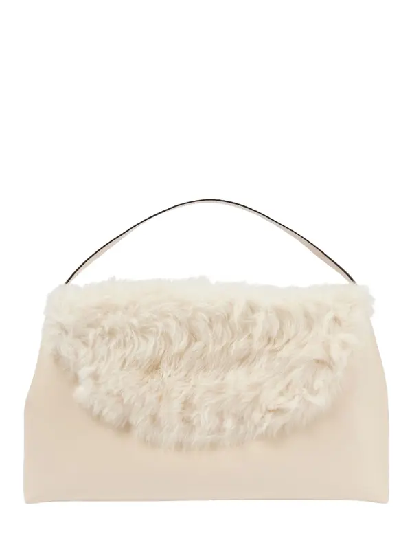 TOTEME T-lock Large Shearling-trimmed Shoulder Bag - White