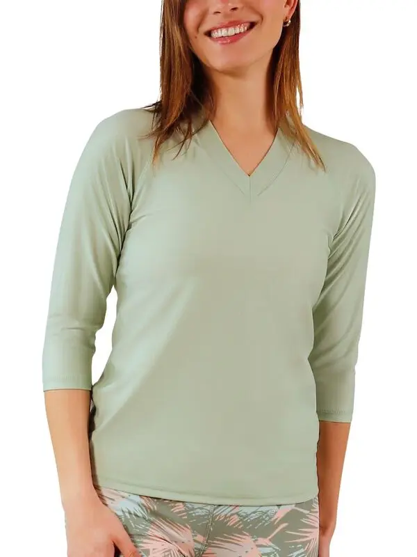 UV SKINZ V-neck Sun & Swim Shirt - Frosty Green