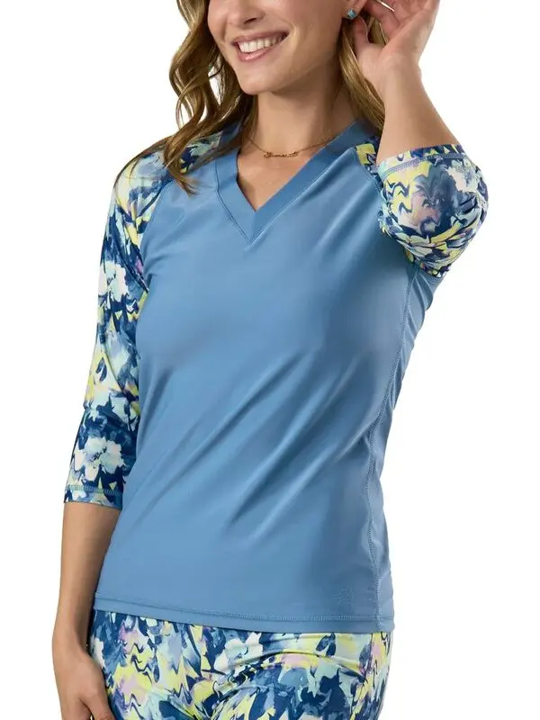 UV SKINZ V-neck Sun & Swim Shirt - Marbled Floral