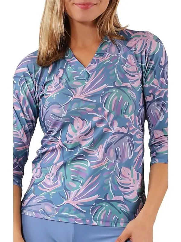 UV SKINZ V-neck Sun & Swim Shirt - Pastel Palms