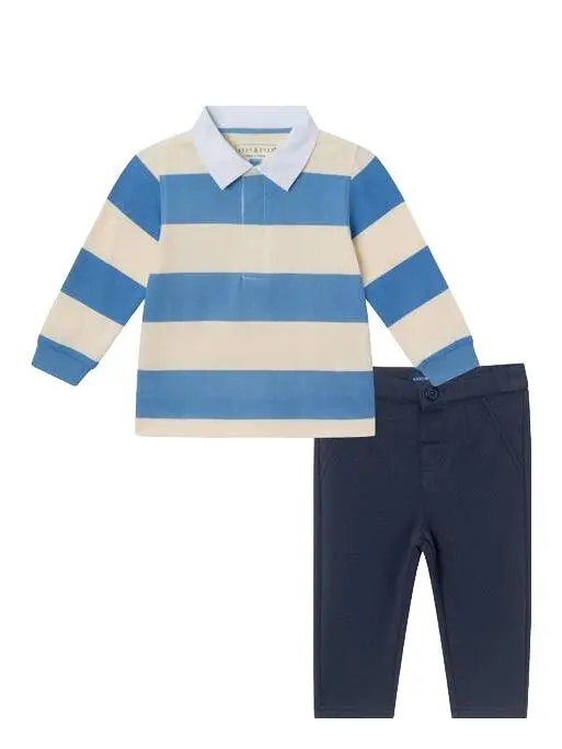 Andy & Evan Stripe Rugby Shirt & Pants Set - Blue Stripe