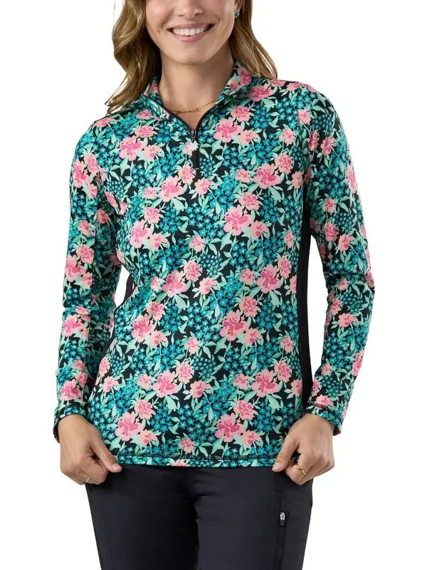 UV SKINZ Quarter Zip Vented Sun Shirt - Black Electric Garden