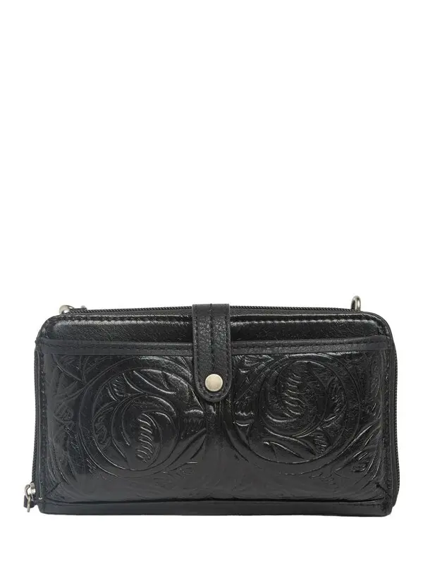THE SAK Iris Smartphone Crossbody Bag - Black Leaf Embossed