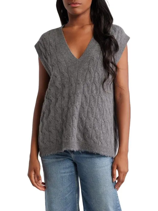 RE/DONE Cable Knit Cashmere Sweater Vest - Grey Heather