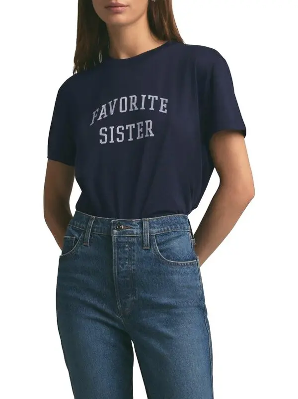 FAVORITE DAUGHTER Favorite Sister Crop Graphic T-shirt - Navy