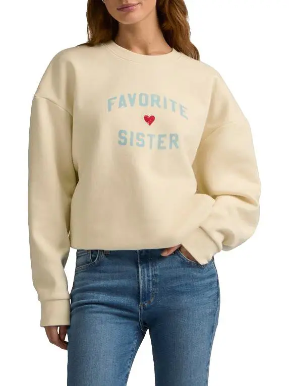 FAVORITE DAUGHTER Favorite Sister Graphic Sweatshirt - Gardenia W/ Baby Blue