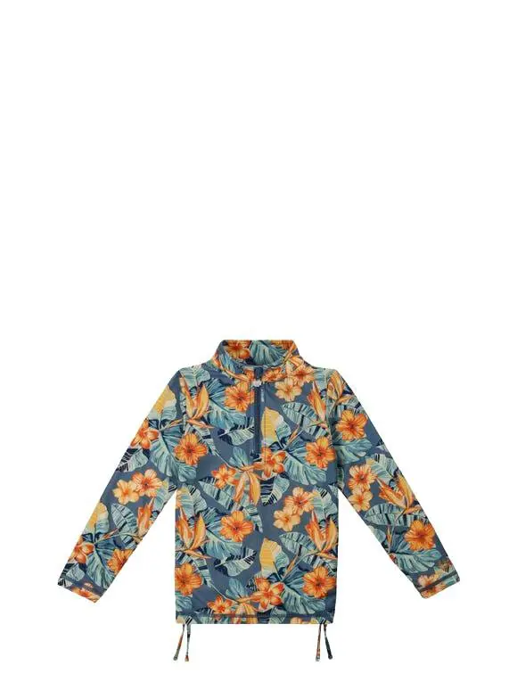 UV SKINZ Half Zip Ruched Sun & Swim Shirt - Maui Hibiscus