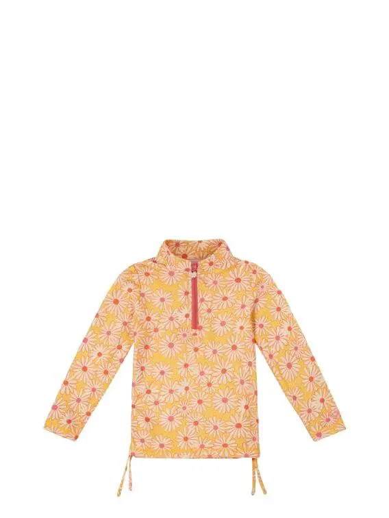UV SKINZ Half Zip Ruched Sun & Swim Shirt - Sunshine Daisies