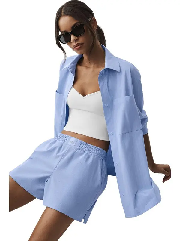 Alo Yoga Pinstripe Daylight Long Sleeve Top - Light Provence Blue/white