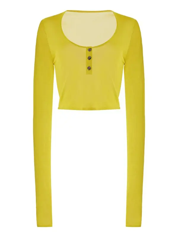 Brandon Maxwell The Wylder Cropped Henley Top - Yellow
