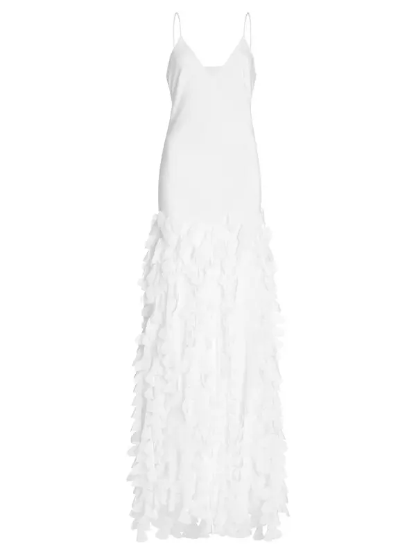 Brandon Maxwell The Primrose Petal-embroidered Silk Slip Dress - White