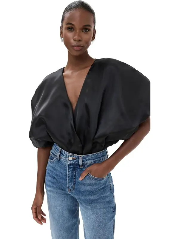 BY EFRAIN MOGOLLON Aura Organza Bodysuit With Puff Sleeves - Black