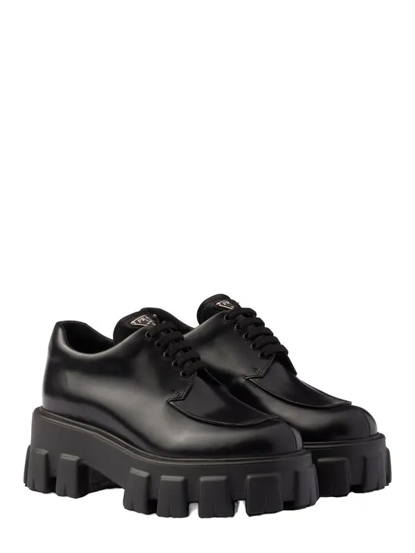 Prada Monolith Leather Lace-up Shoes - Black