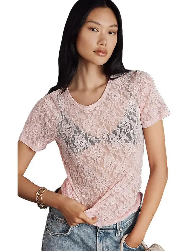 Hanky Panky Short-sleeve Lace Tee - Pink