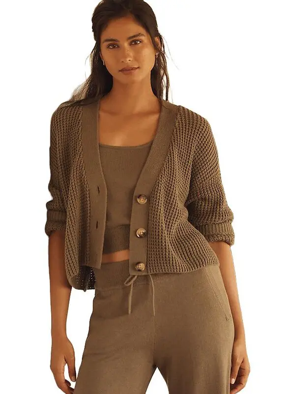 Eberjey Crop Cardigan Sweater - Dark Green