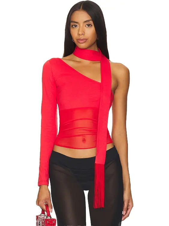 NIIHAI Asymmetric Neck Tie Top - True Red