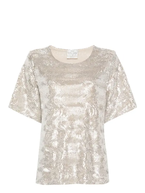 FORTE_FORTE Sequinned Short-sleeve Blouse - Silver