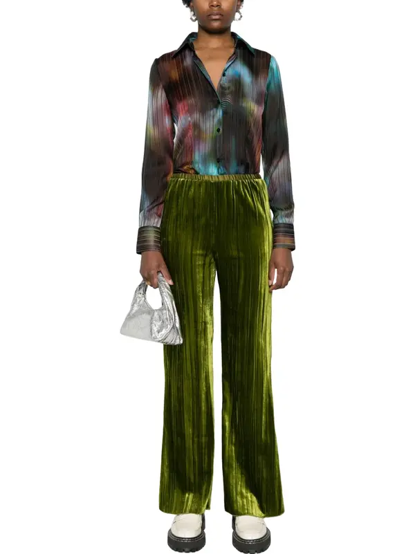 FORTE_FORTE Elasticated-waist Flared Velvet Trousers - Green