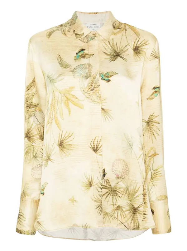 FORTE_FORTE Botanical-print Satin Shirt - Yellow