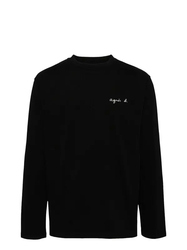AGNES B. Embroidered-logo Cotton T-shirt - Black