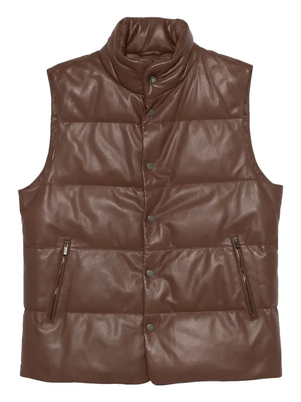 Boggi Milano Leather Padded Gilet - Brown
