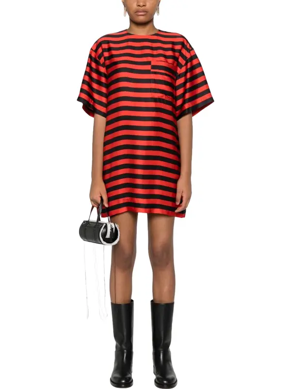 Plan C Striped Satin Mini Dress - Red