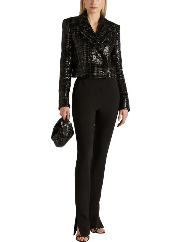 GENNY Sequin-embellished Tweed Cropped Jacket - Black