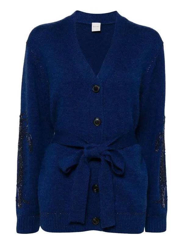 Paul Smith Bead-embroidered Belted Cardigan - Blue
