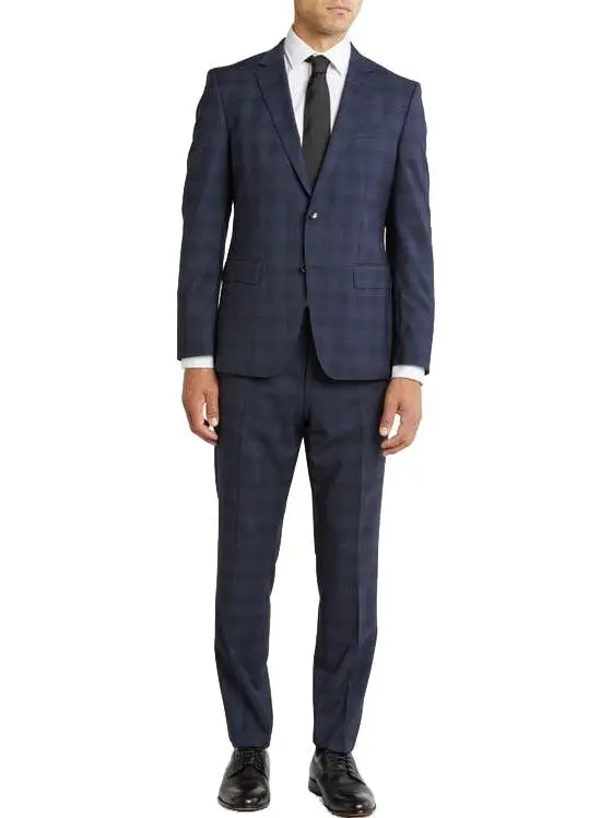 BOSS Huge Plaid Virgin Wool Suit - Navy