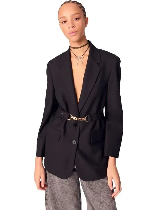Maje Belted Suit Jacket - Black