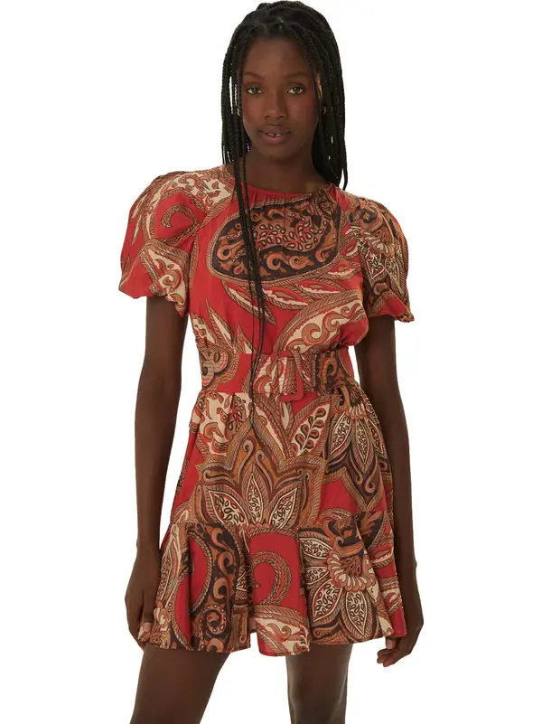 Farm Rio Leopard Paisley Mini Dress - Leopard Paisley Burgundy
