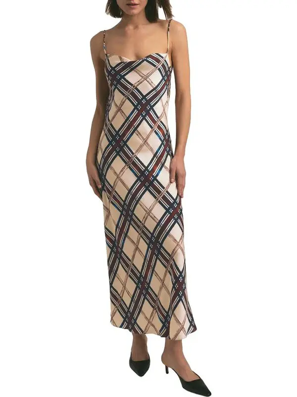 FAVORITE DAUGHTER The Kaia Plaid Slipdress - Sangria Blush Plai