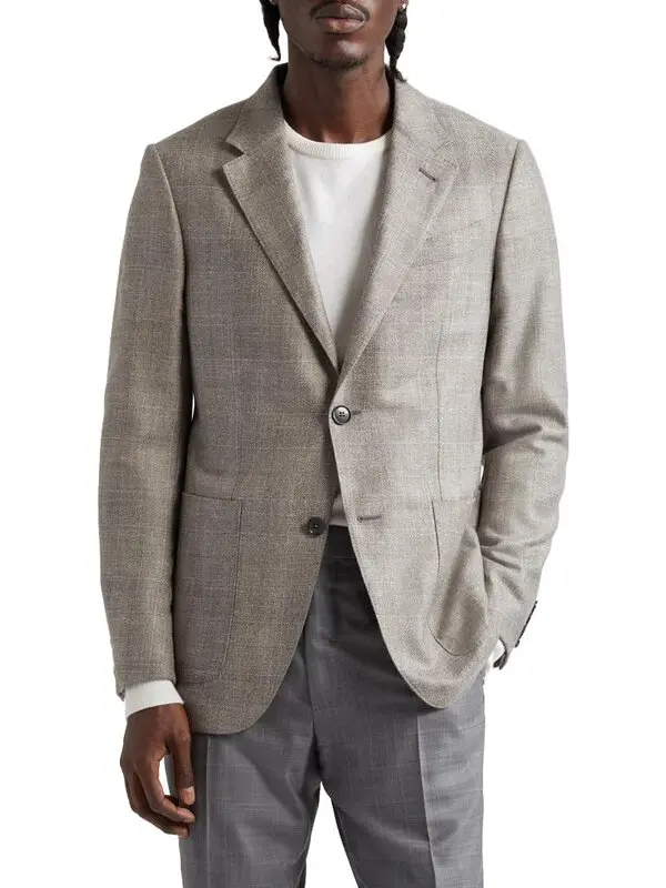 Zegna Windowpane Wool-blend Sport Coat - Taupe