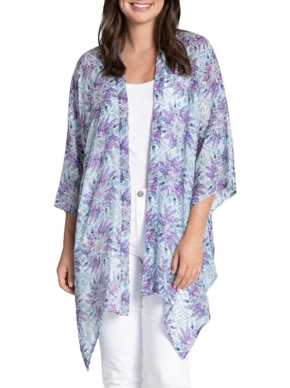 APNY Floral Print Open-front Jacket - Purple Multi