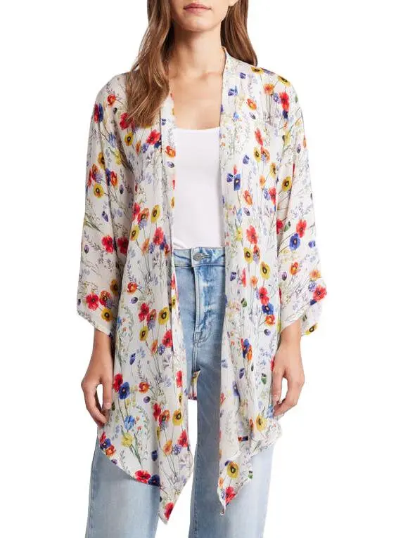 APNY Floral Print Open-front Jacket - White Multi