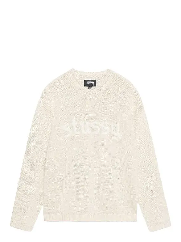 StÜssy Embroidered V-neck Logo Sweater - Natural
