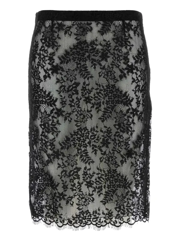 Saint Laurent Floral Lace Wrap Skirt - Black